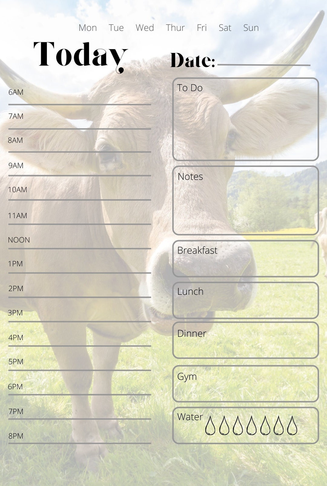 Cow A4 Printable Daily Planner - Etsy