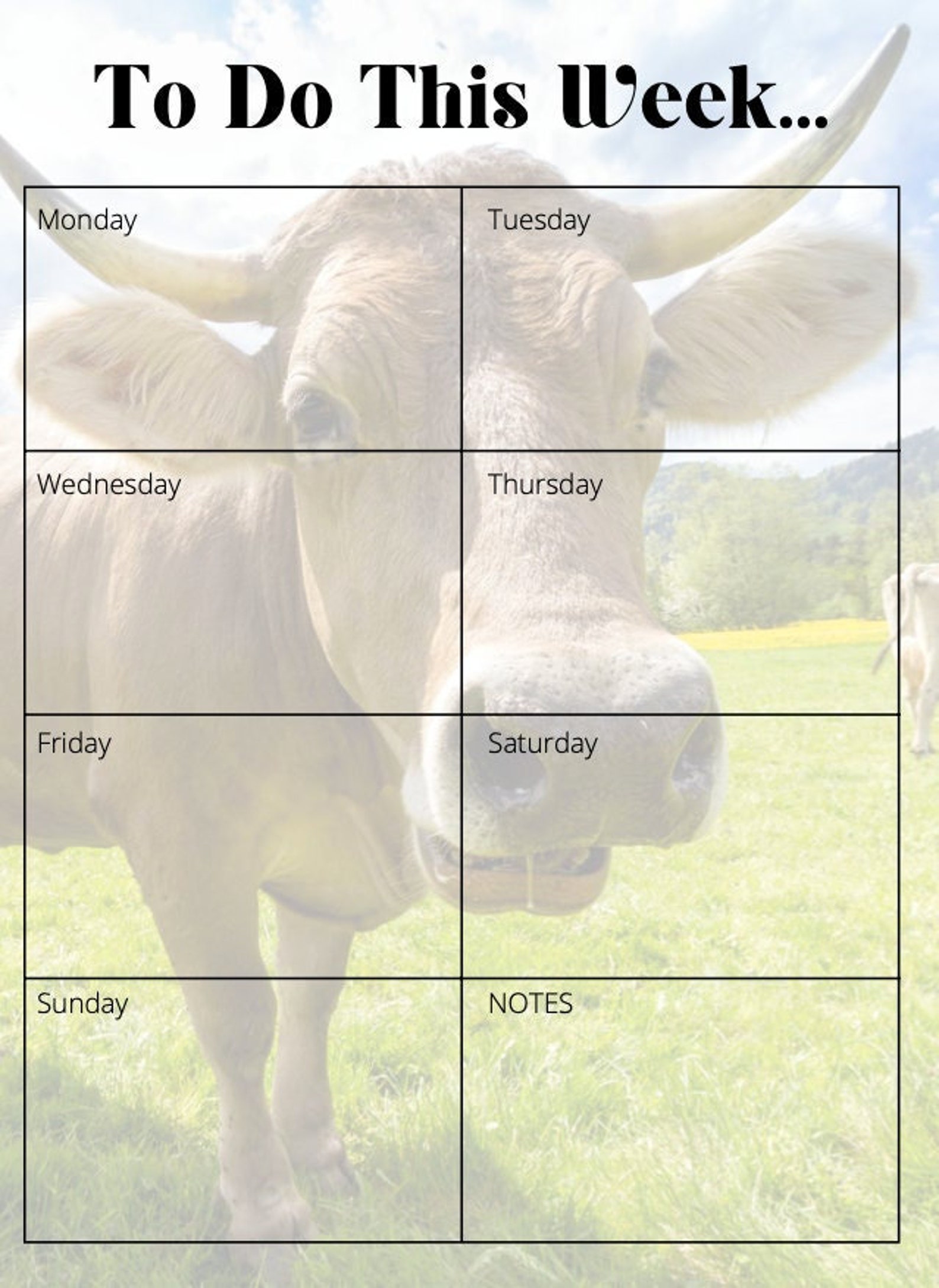 Cow A4 Printable Weekly Planner - Etsy