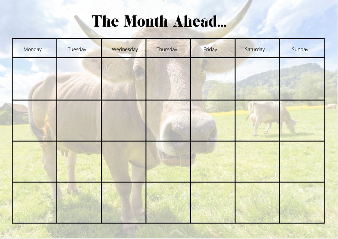 Cow A4 Printable Generic Monthly Planner - Etsy