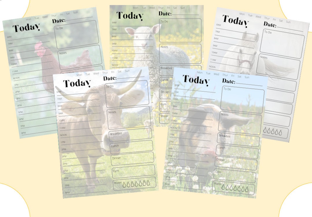 Animals A4 Printable Daily Planner - Full Set of 5 - Etsy
