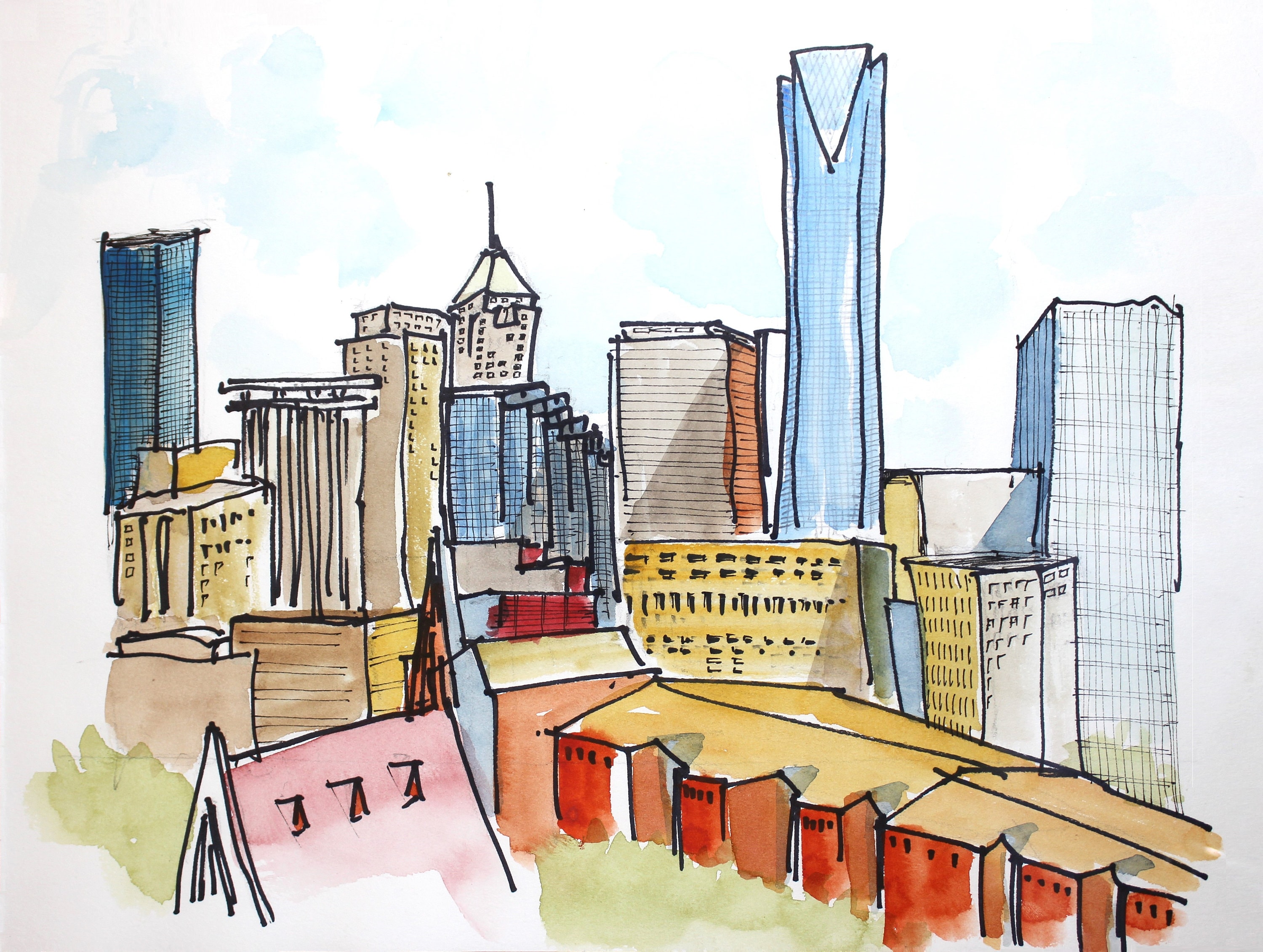 OKC Skyline (loose Style). Devon, Tower, Skyscraper, Thunder, Bricktown ...