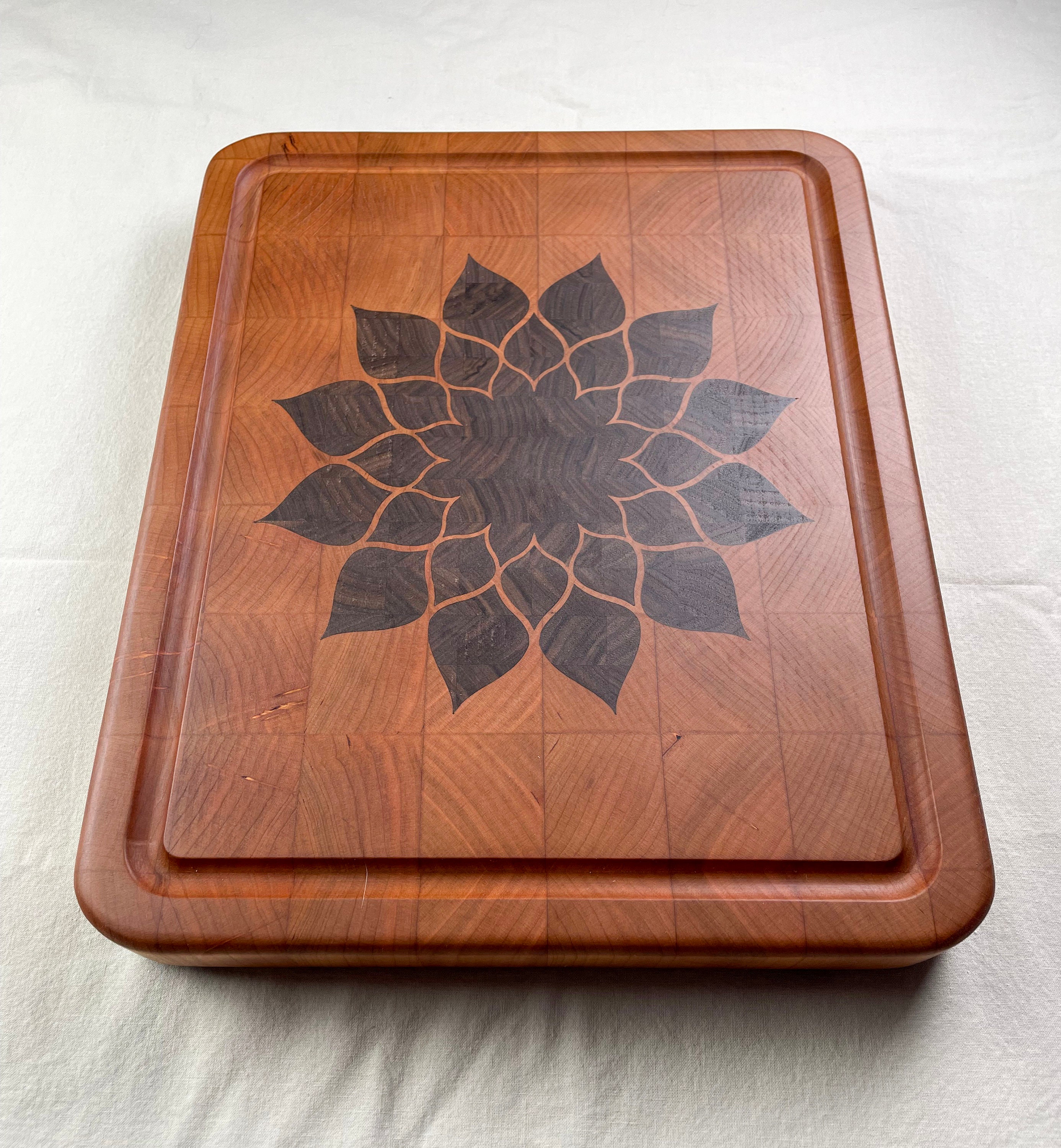 End Grain Cutting Board, Cherry With Walnut Inlay - Mandala - Cutting ...