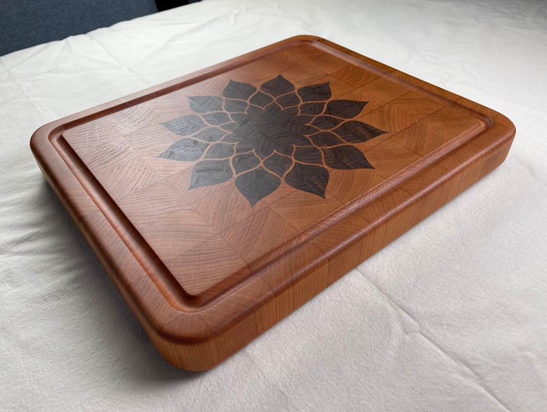 End Grain Cutting Board, Cherry With Walnut Inlay - Mandala - Cutting ...