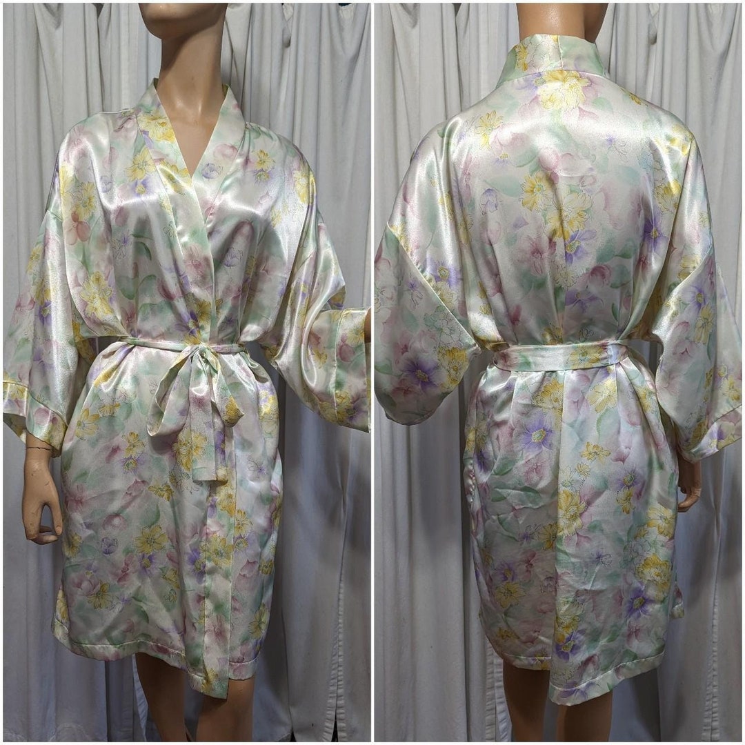 Vintage Satin Robe From the 1990s by Dentelle, Floral, Size Large - Etsy