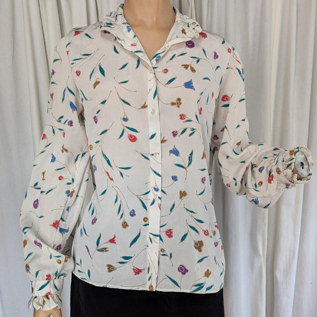 Vintage Stuart Lang Floral Blouse From the 1980s, Button Down, Size ...
