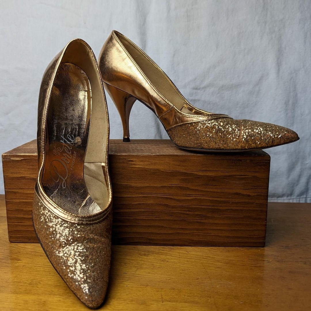 Vintage 1960s Gold Glitter Heels by Dorette Footwear - Etsy