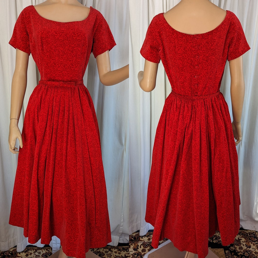 Vintage Formal Dress From the 1950s Velvet, Red, Belted, A-line, Brand ...