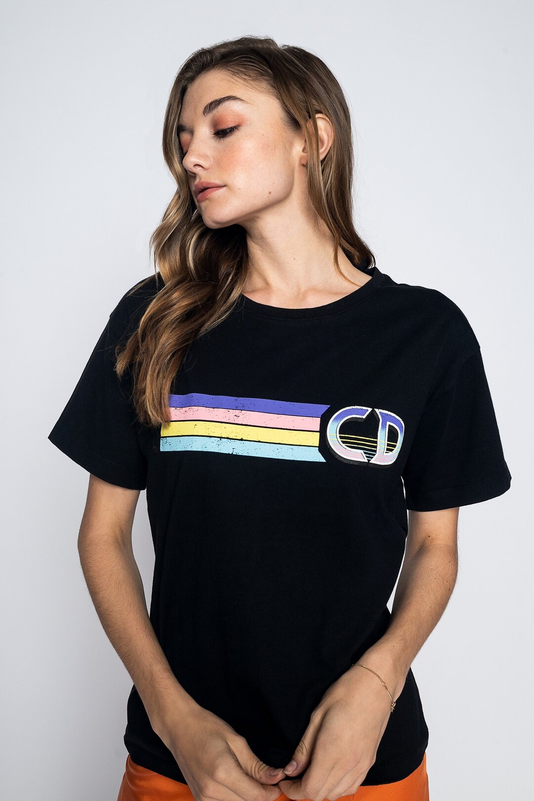 CD T-shirt Rainbow 80s Art Print | Black Women's Tee - Etsy