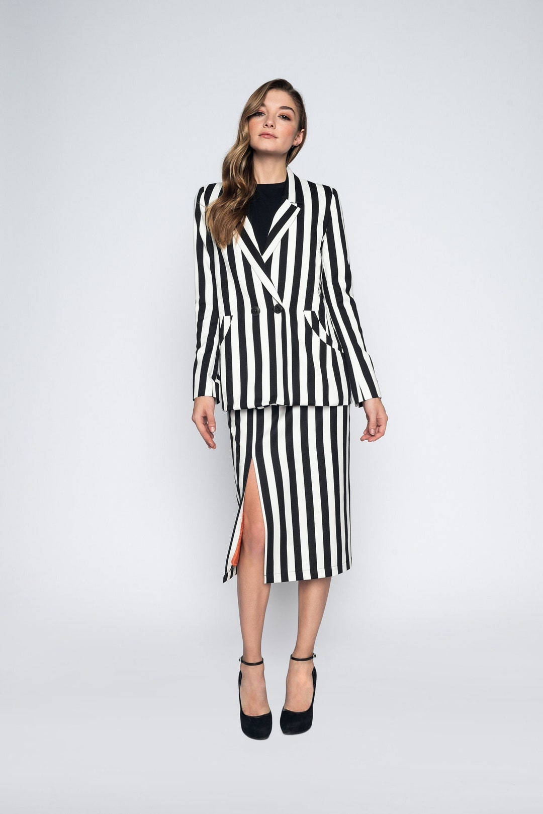 Black And White Striped Blazer Elegant Womans Blazer Blazer Casual