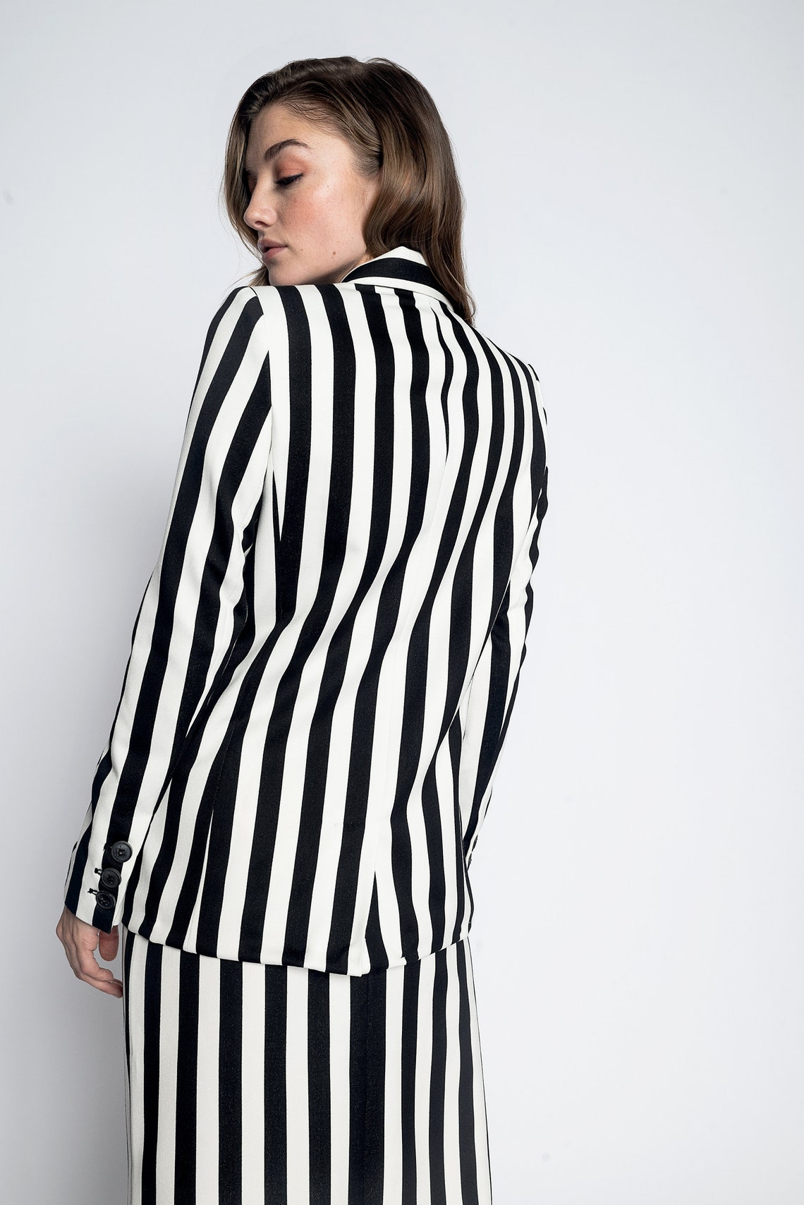 Black and White Striped Blazer Elegant Woman's Blazer - Etsy