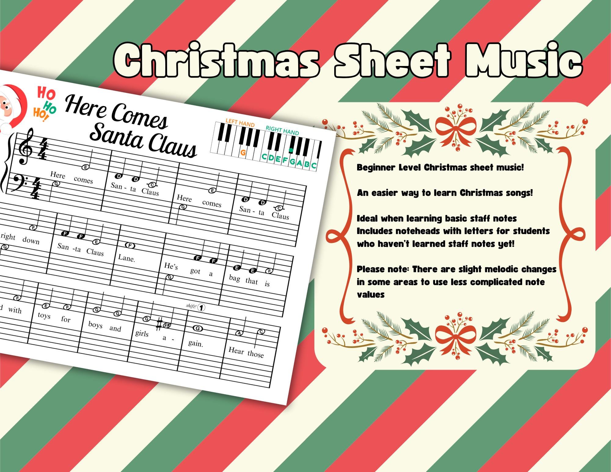 Here Comes Santa Claus Sheet Music for Beginner, Christmas Sheet Music ...