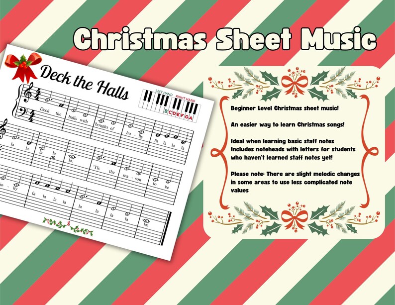 Deck the Halls Sheet Music for Beginner, Christmas Sheet Music, Piano ...