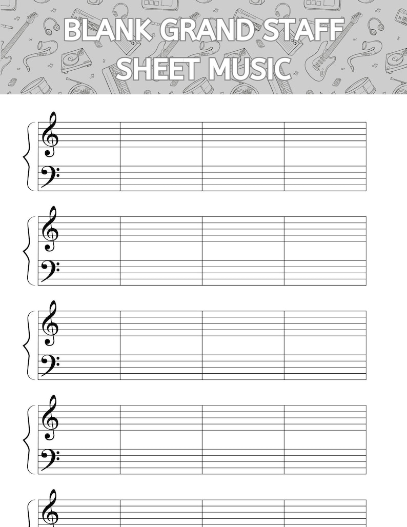 Blank Grand Staff Paper, Sheet Music Paper, Teaching Essentials, Music ...