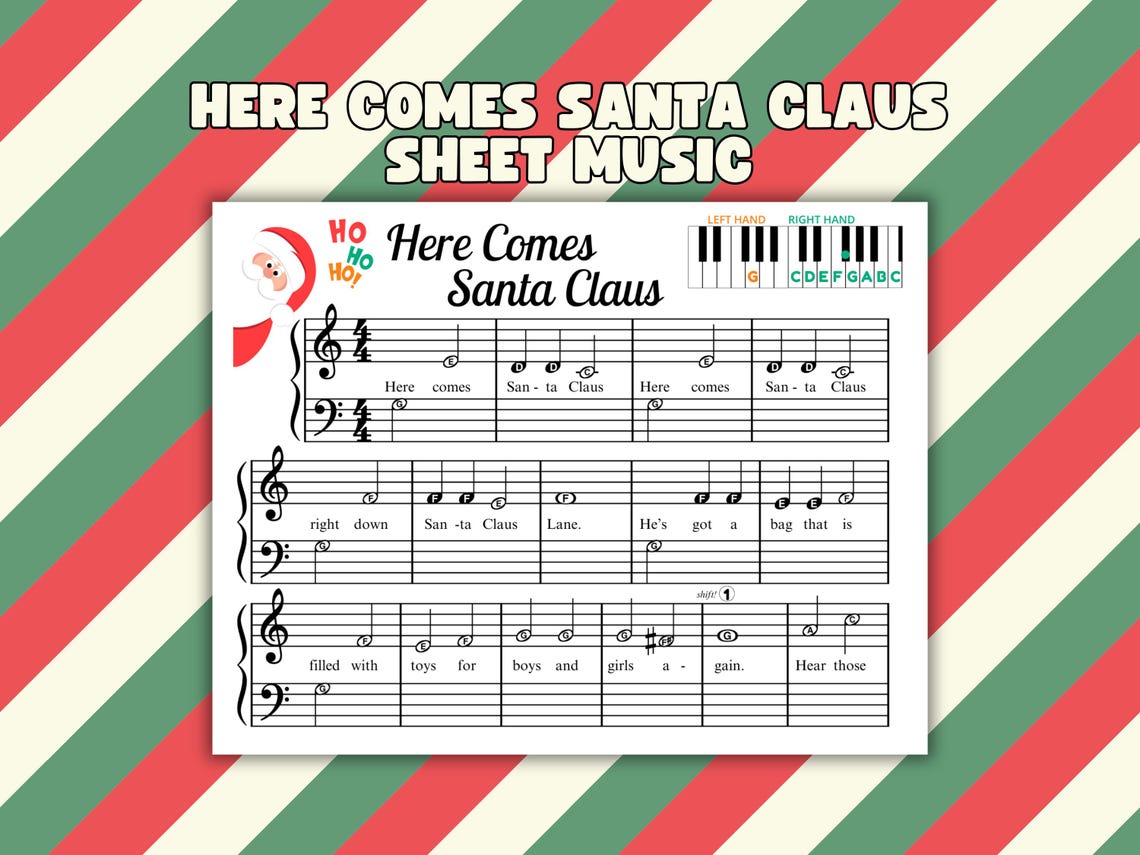 Here Comes Santa Claus Sheet Music for Beginner, Christmas Sheet Music ...
