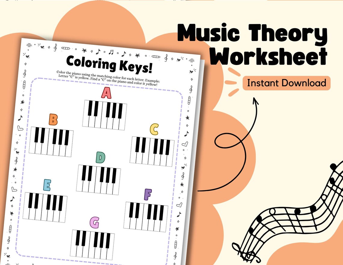 Fun Piano Keys Worksheet – Color the Correct Musical Alphabet Letter ...