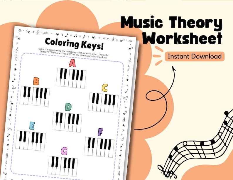 Fun Piano Keys Worksheet – Color the Correct Musical Alphabet Letter ...