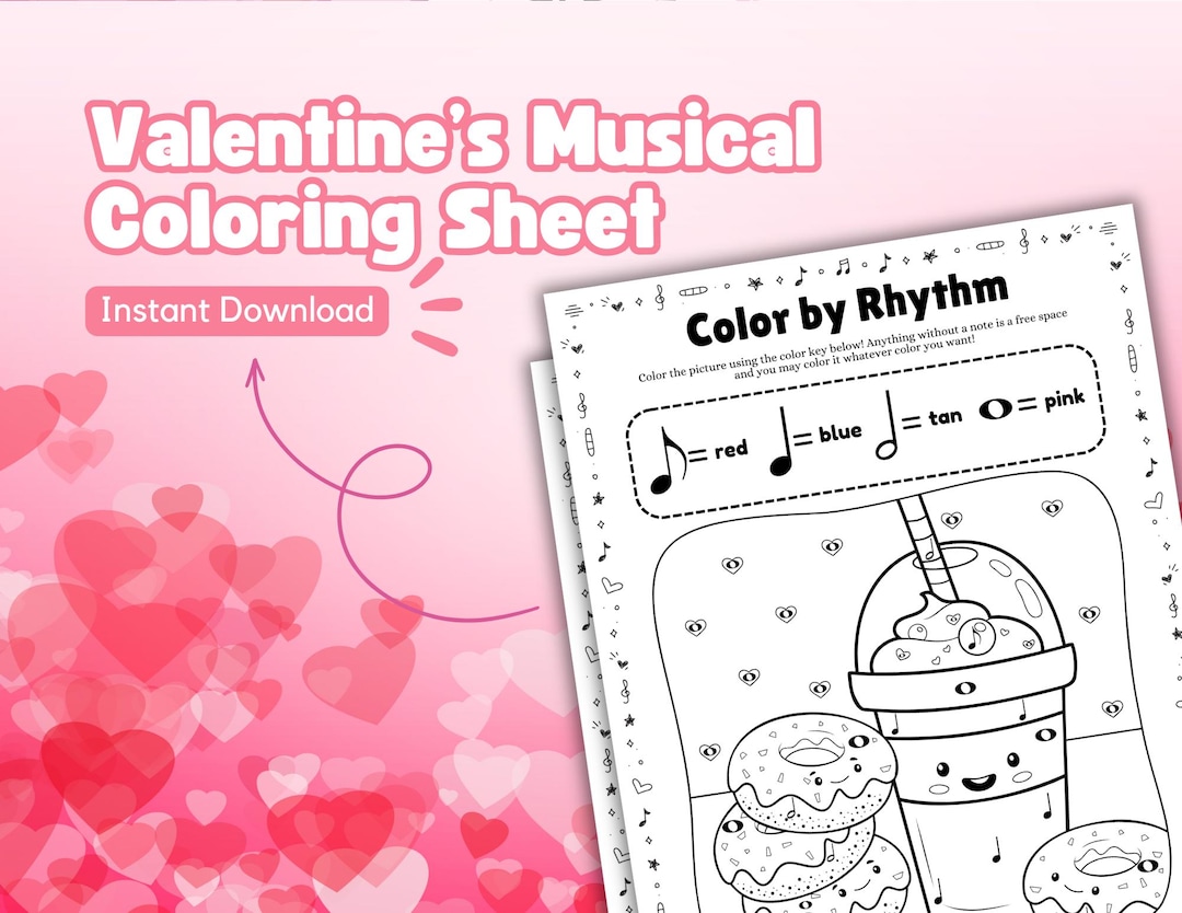 Valentine's Themed Color by Rhythm, Fun Music Theory Coloring Worksheet ...