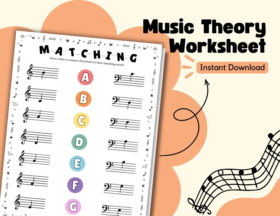 Music Theory Worksheet, Matching Musical Alphabet Practice, Music Notes ...