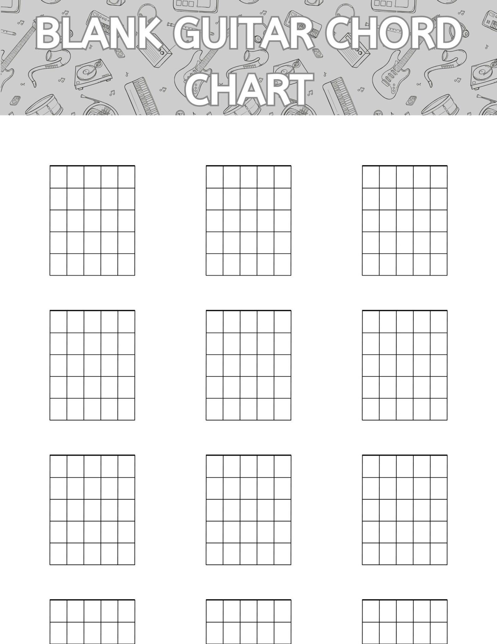 Guitar Printable Chord Charts, Blank Chord Chart, Music Teaching ...