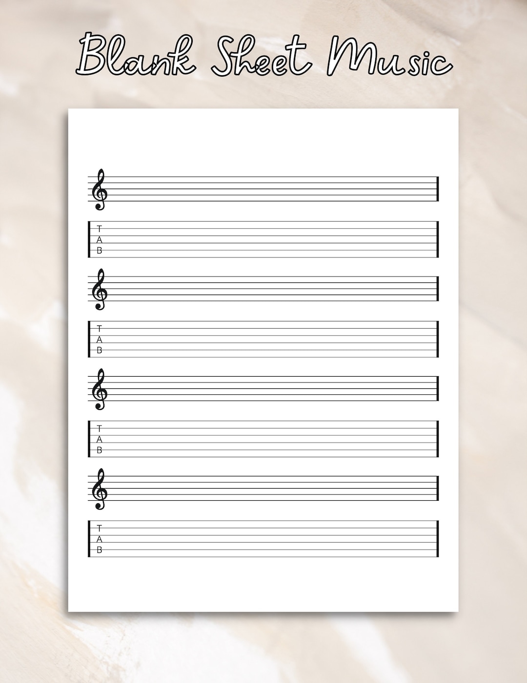 Printable Blank Guitar Sheet Music - Guitar Tab With Staff - Etsy