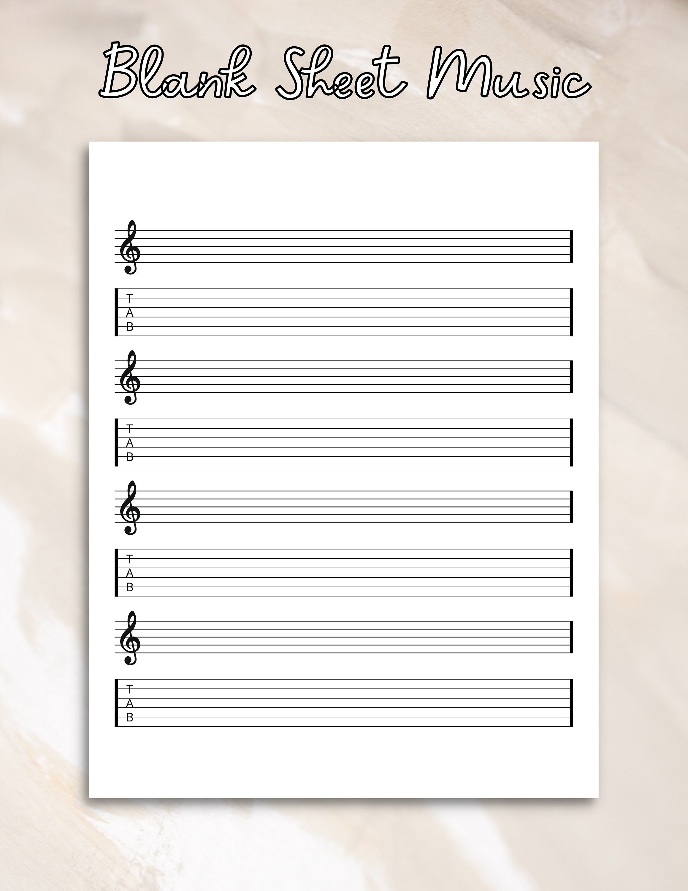 Printable Blank Guitar Sheet Music - Guitar Tab With Staff - Etsy