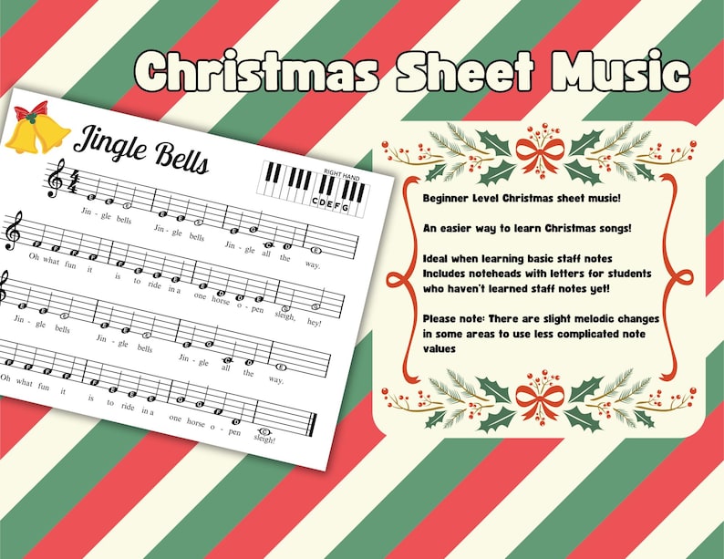 Jingle Bells Sheet Music for Beginner, Christmas Sheet Music, Piano ...