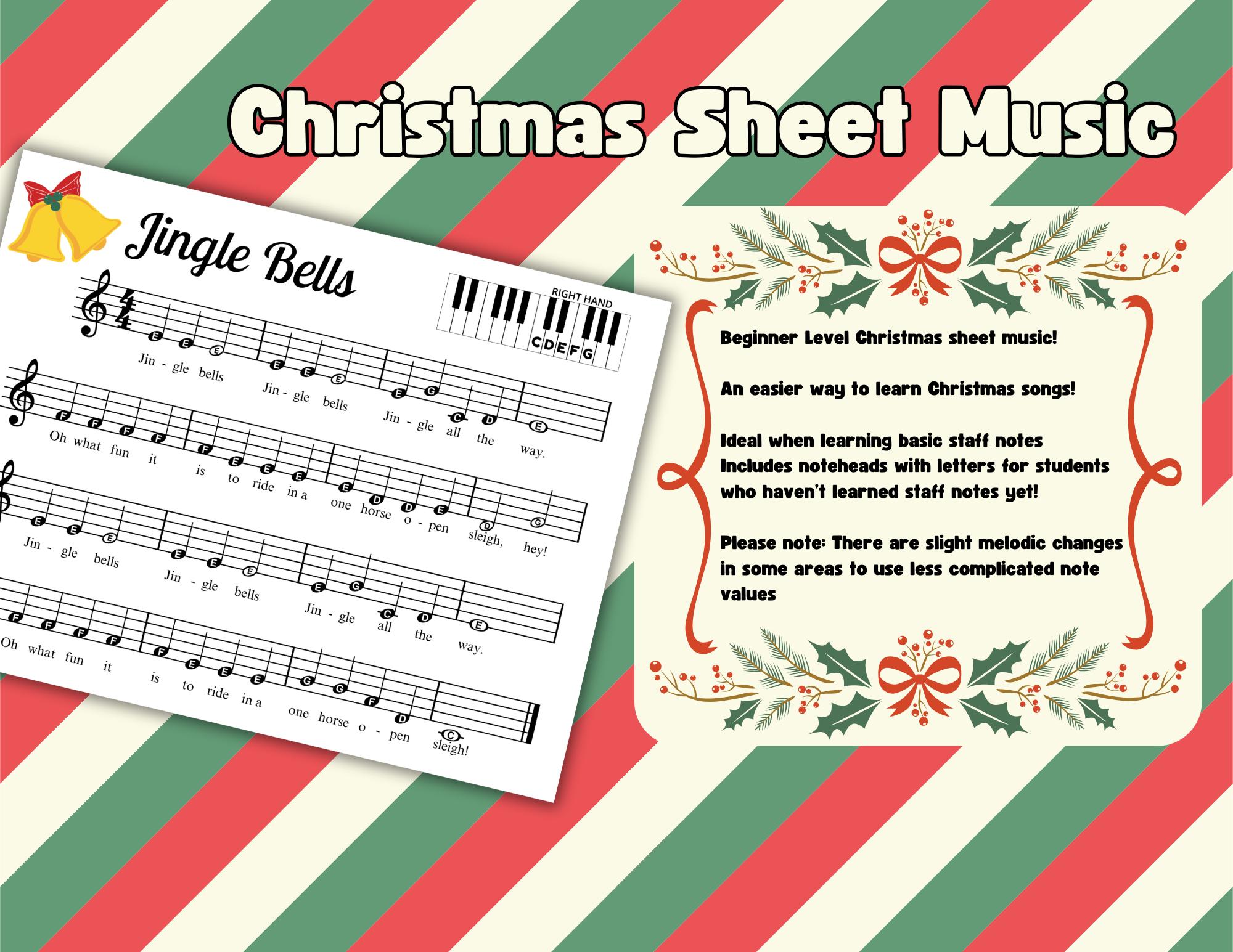 Jingle Bells Sheet Music for Beginner, Christmas Sheet Music, Piano ...