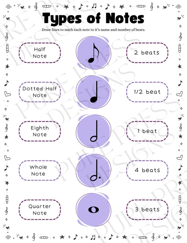 Music Note Matching Worksheet Printable – Fun Music Theory Activity for ...