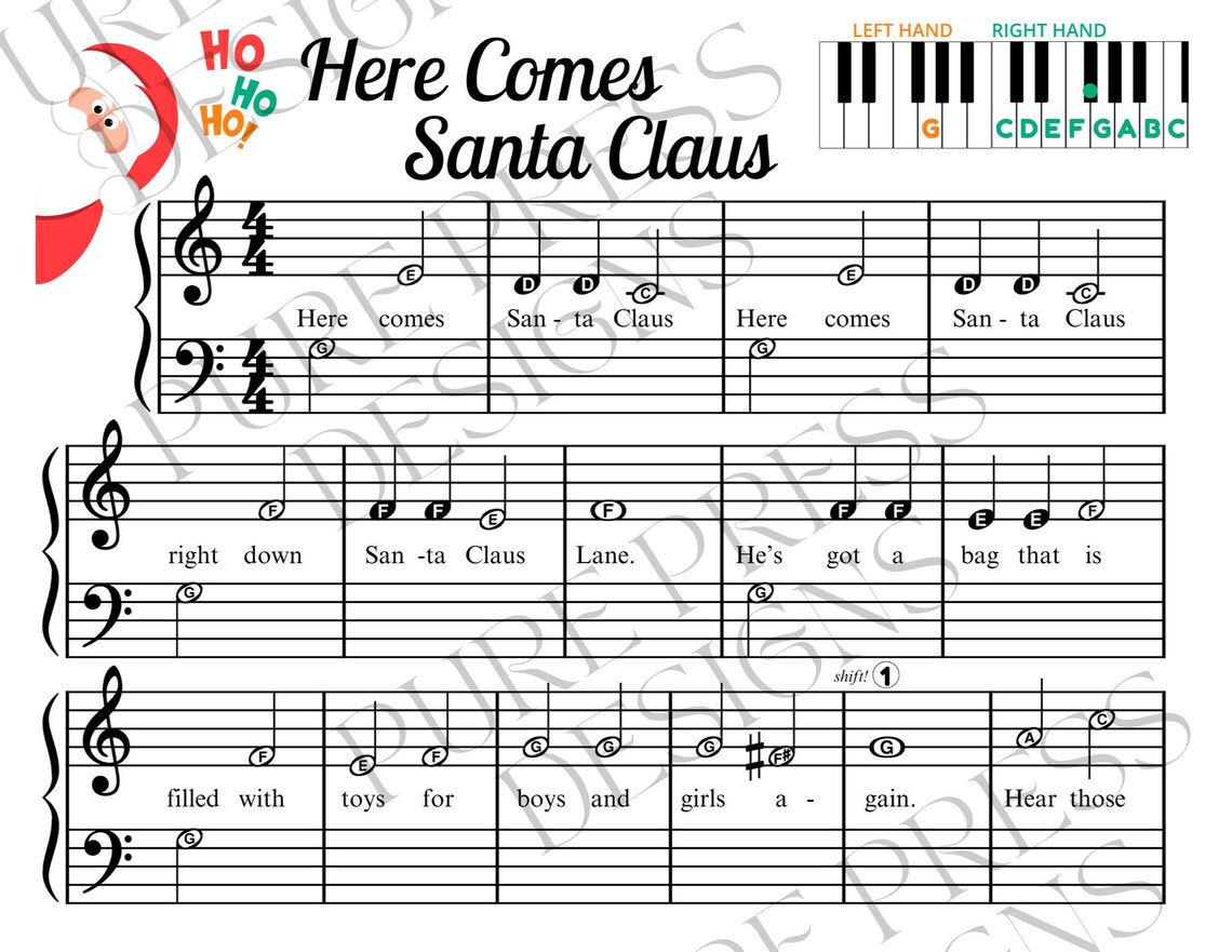 Here Comes Santa Claus Sheet Music for Beginner, Christmas Sheet Music ...