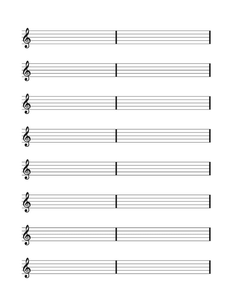 Printable Treble Clef Sheet Music Template - Etsy