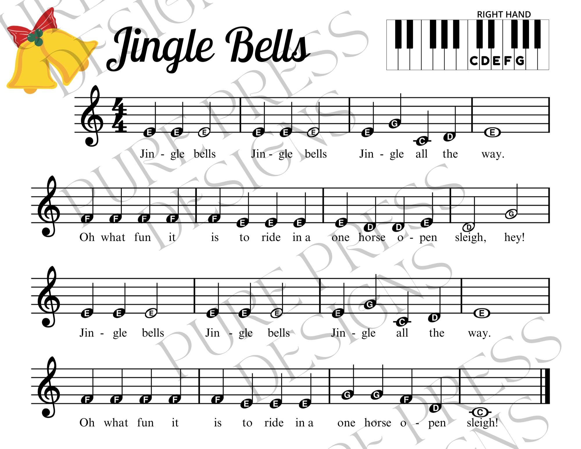 Jingle Bells Sheet Music for Beginner, Christmas Sheet Music, Piano ...
