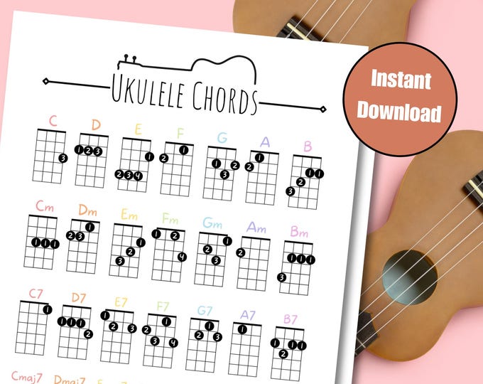 Kids Easy Ukulele Chords Sheet, Great for Ukelele Beginners (instant ...