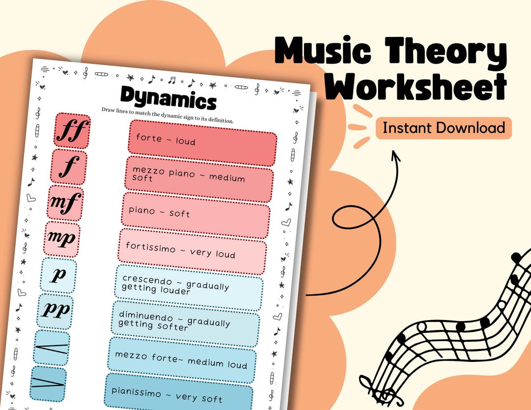 Music Theory Worksheet: Dynamic Signs (forte, Piano, Crescendo ...