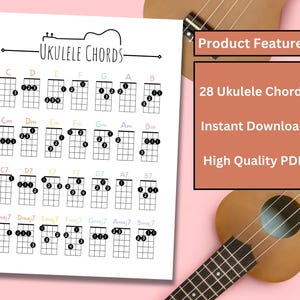 Beginner Ukulele Chords Poster, Printable Easy Ukulele Chords, Chord ...