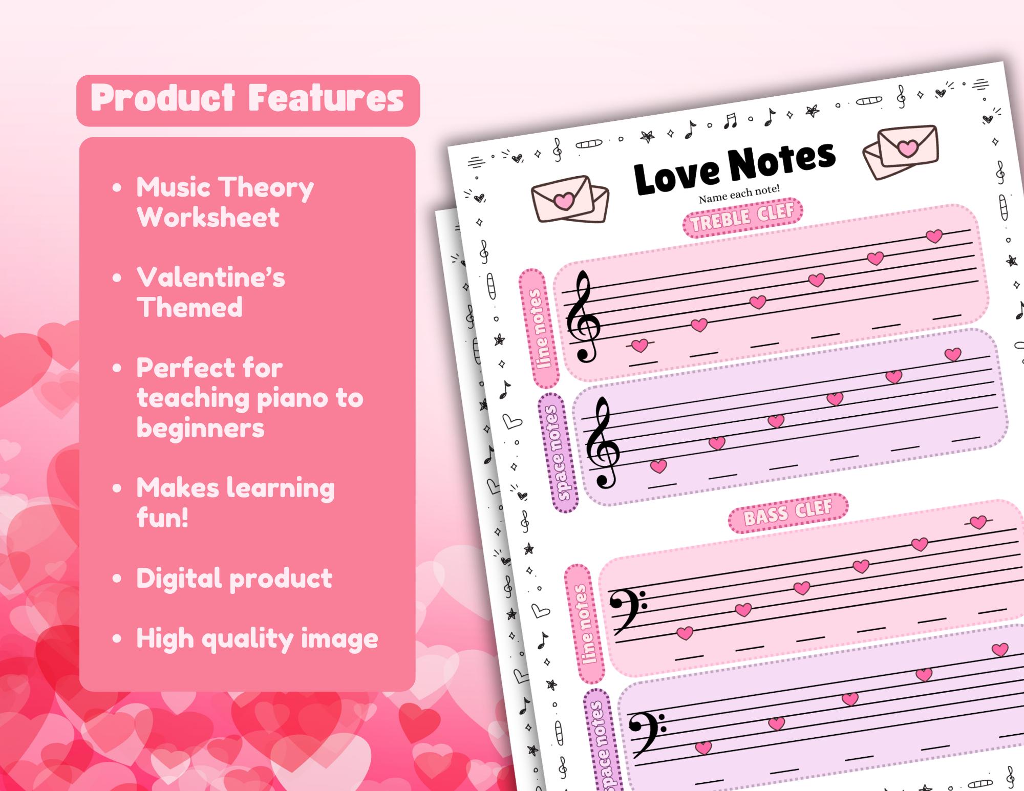 Valentine's Themed Music Theory Note Naming Worksheet | Fun Printable ...