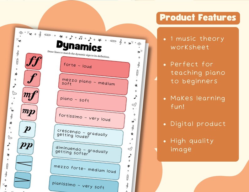 Music Theory Worksheet: Dynamic Signs (forte, Piano, Crescendo ...