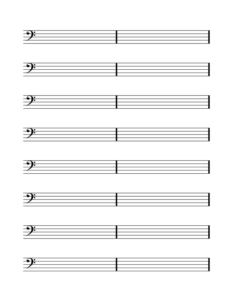 Printable Bass Clef Sheet Music Blank Staff Paper. Blank Sheet Music ...