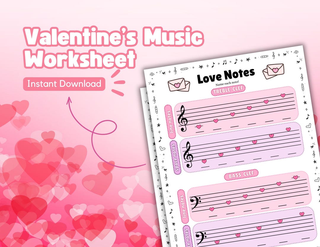 Valentine's Themed Music Theory Note Naming Worksheet | Fun Printable ...