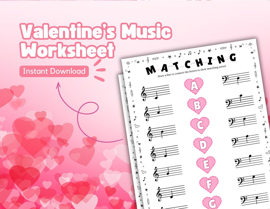 Valentine's Themed Music Worksheet, Fun Printable Music Theory Activity ...