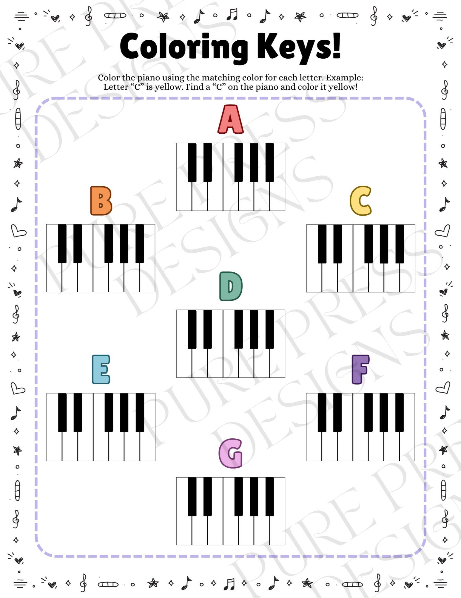 Fun Piano Keys Worksheet – Color the Correct Musical Alphabet Letter ...