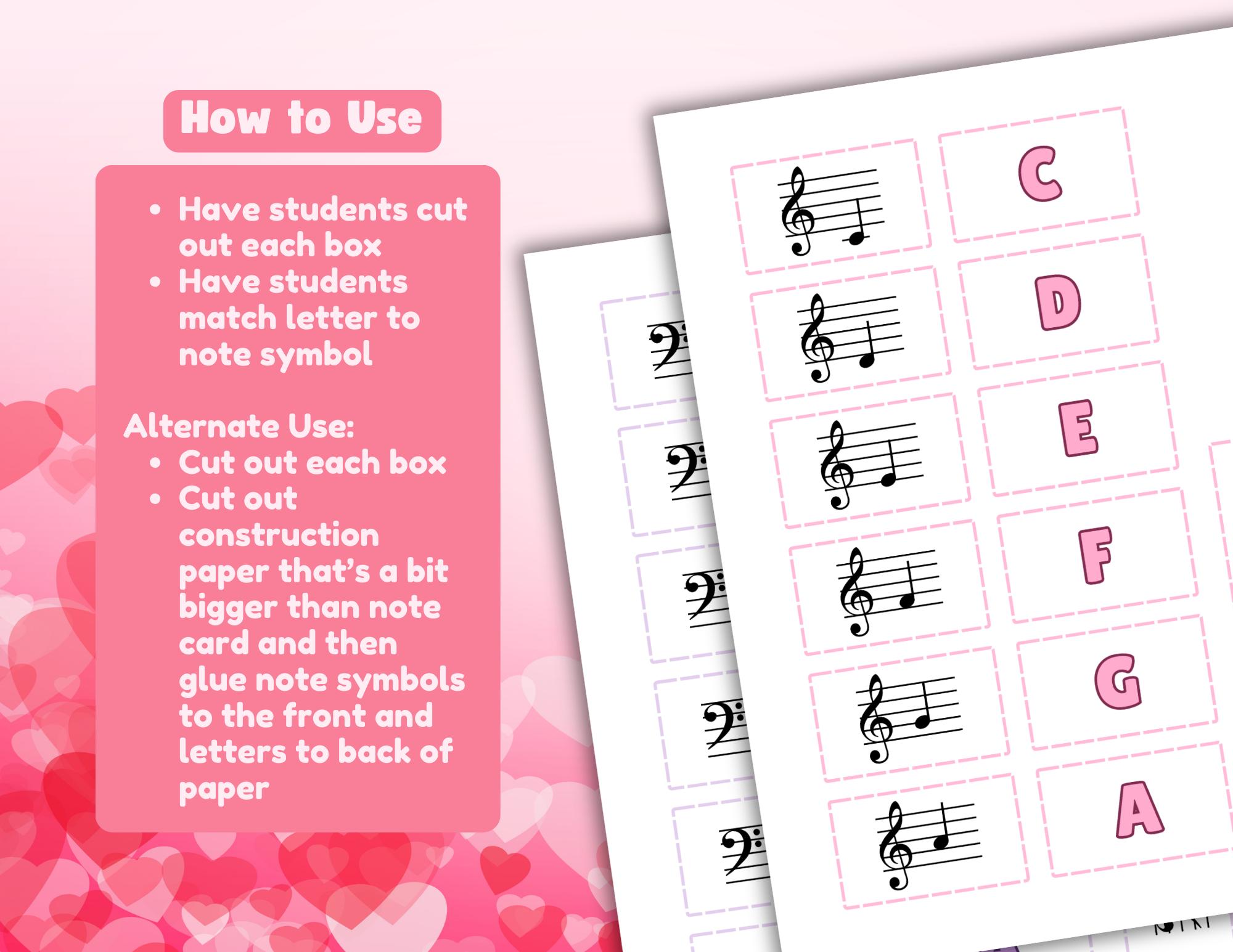 Valentine's Themed Music Theory Flash Cards Bundle | Treble & Bass Clef ...