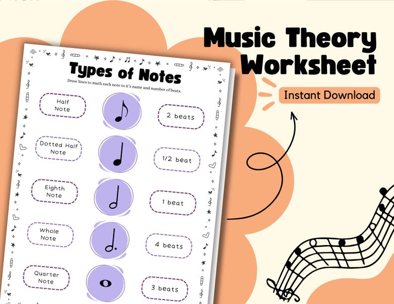 Music Note Matching Worksheet Printable – Fun Music Theory Activity for ...