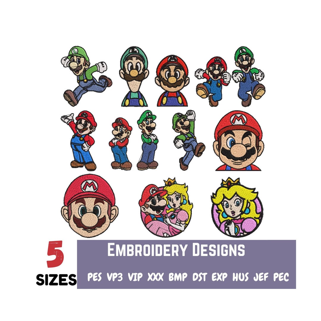 Mario Embroidery Design Embroidery Machine Files Super Mario Luigi and ...