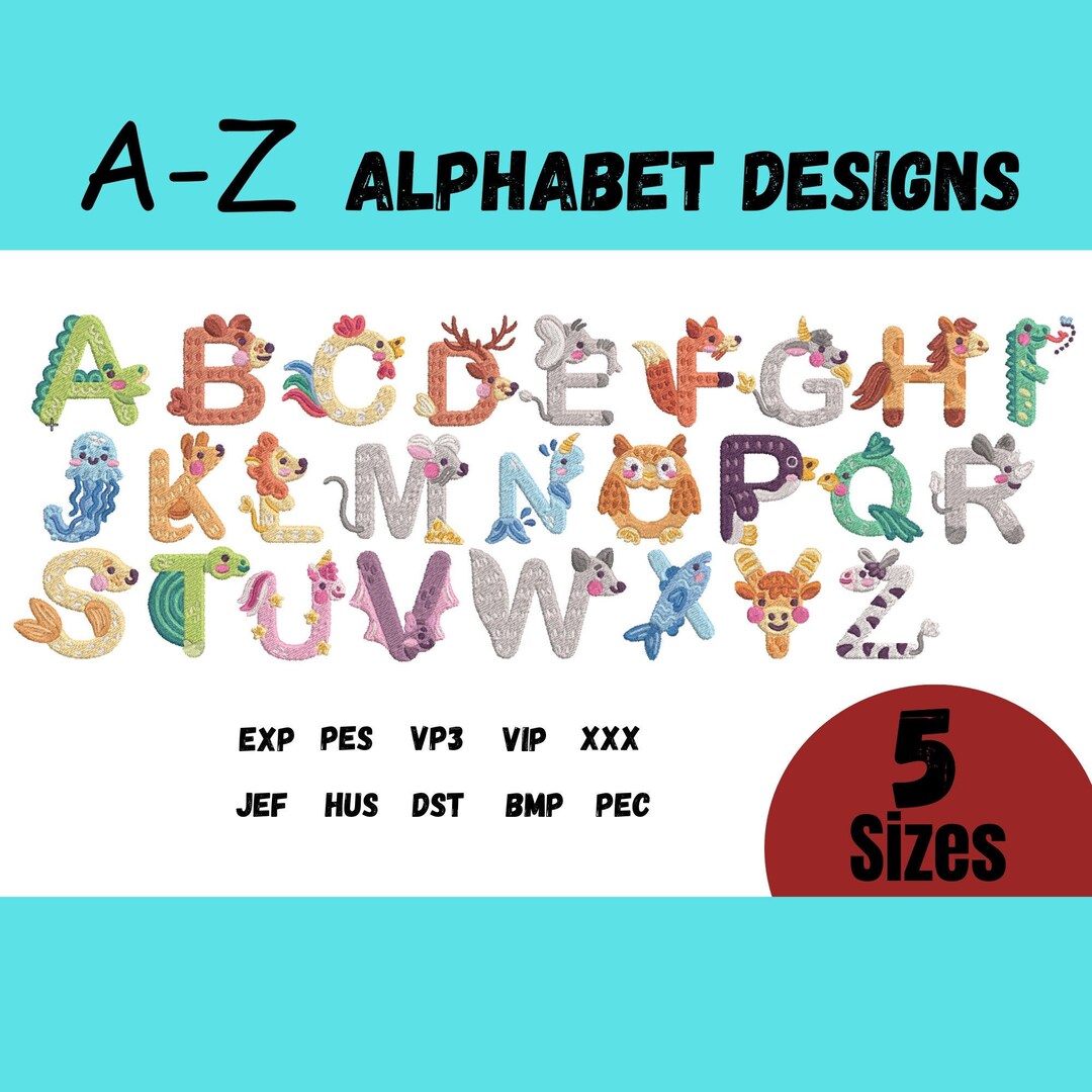 Alphabet Embroidery Designs Animal Alphabet Bundle Pes File A-Z ...