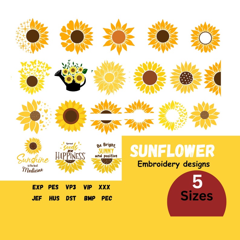Sunflower Embroidery Design Sunflower Embroidery File Butterflies ...