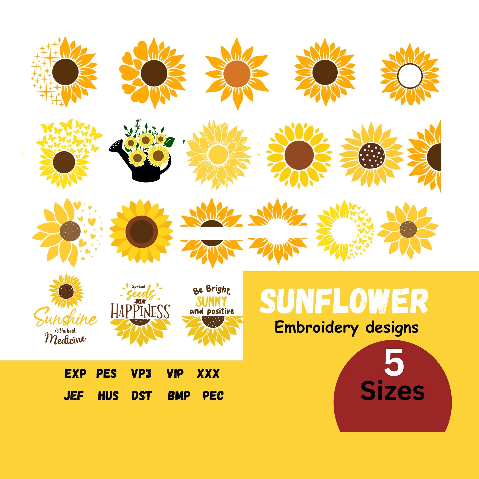 Sunflower Embroidery Design Sunflower Embroidery File Butterflies ...