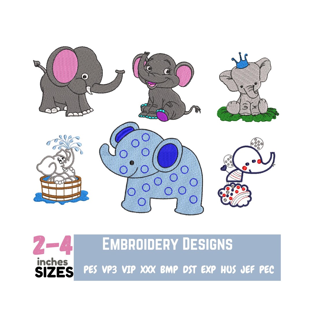 Elephant Embroidery Machine File Baby Elephant Embroidery Design Animal ...