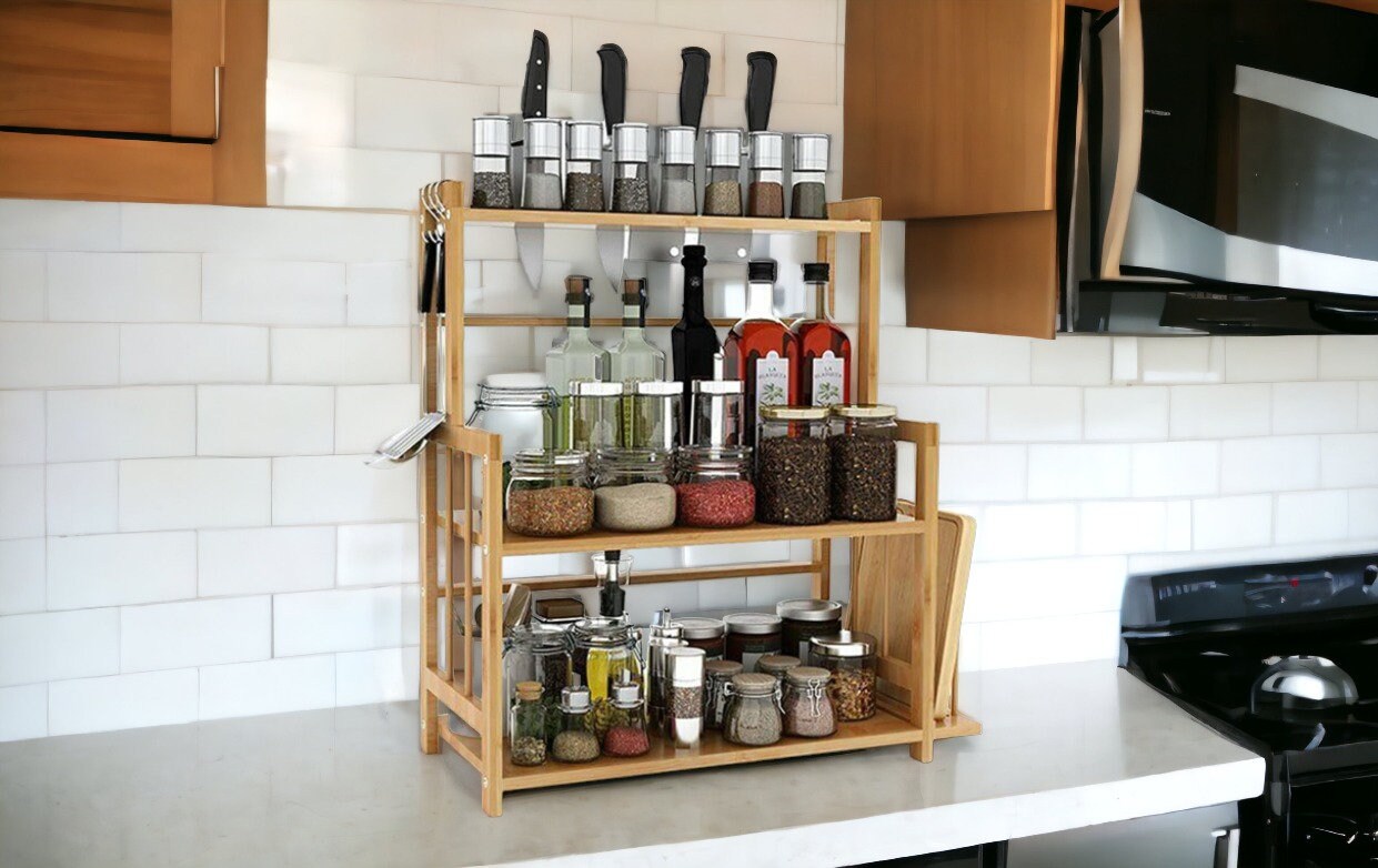 Kitchen Rack 3 Tier Bamboo Spice Rack Herb Jar Kitchen Shelf - Etsy Kitchen Rack 3 Tier Bamboo Spice Rack Herb Jar Kitchen Shelf - Etsy