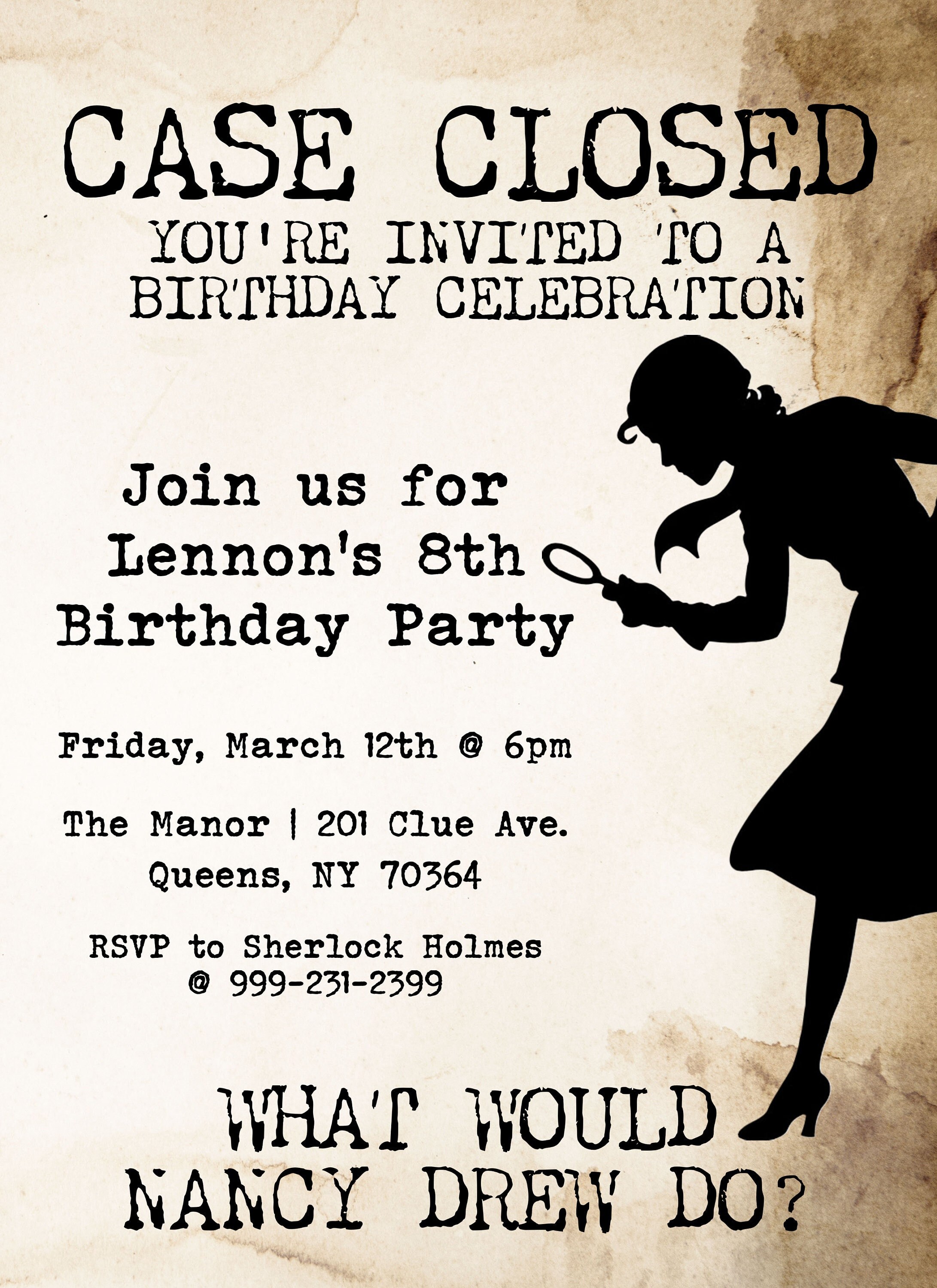 Nancy Drew Birthday Invitation Digital Download | Etsy