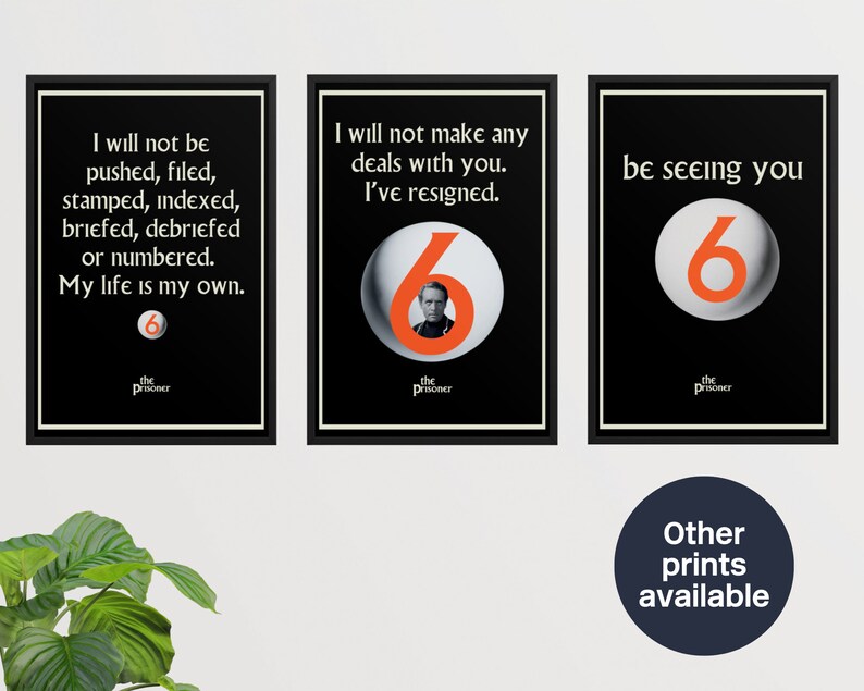 The Prisoner Inspired Quote Poster | No. 6 | Patrick Mcgoohan | Cult TV ...